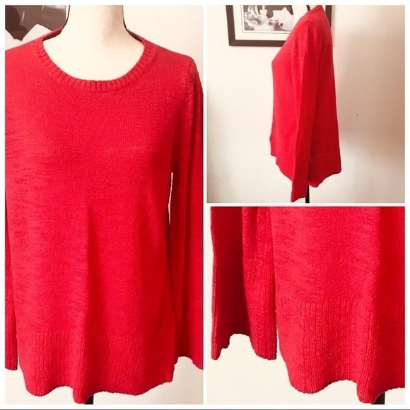 LOFT | Sweaters | Loft Bright Light Red Ribbed Bell Cuff Hem | Poshmark